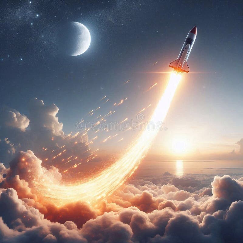 Rocket with Fire Trail Isolated on Sky Background. Generated AI Stock ...