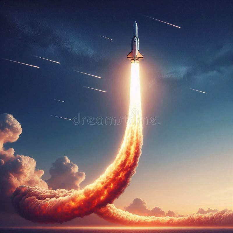 Rocket with Fire Trail Isolated on Sky Background. Generated AI Stock ...