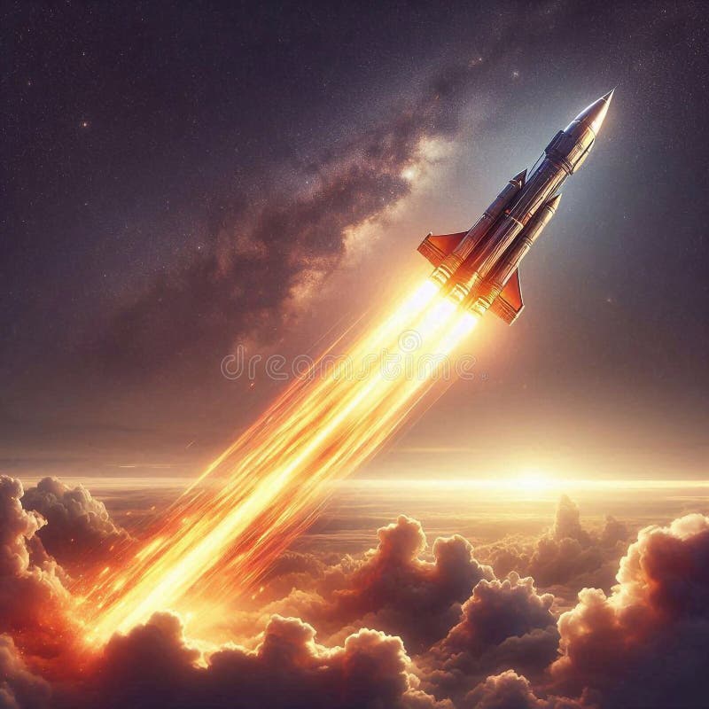 Rocket with Fire Trail Isolated on Sky Background. Generated AI Stock ...