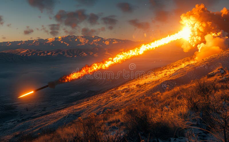Rocket is Fired from Military Base in the Mountains. the Concept of ...