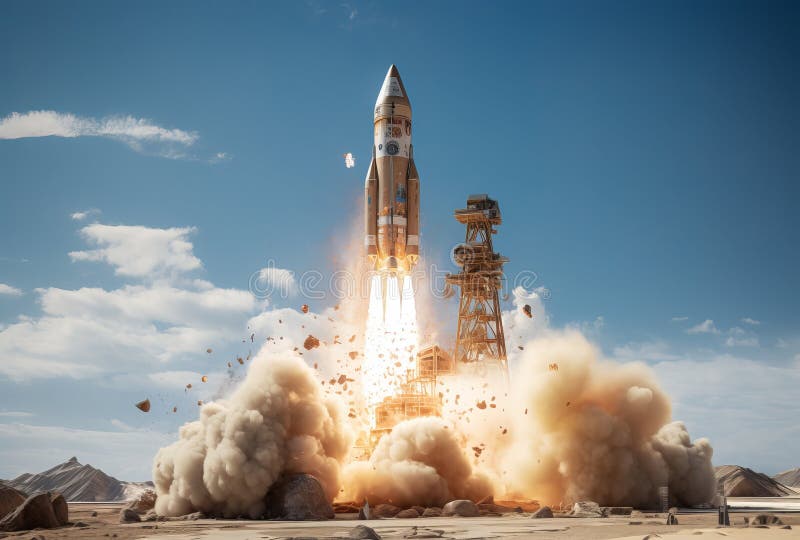 Rocket with Flames Escaping from it Stock Illustration - Illustration ...