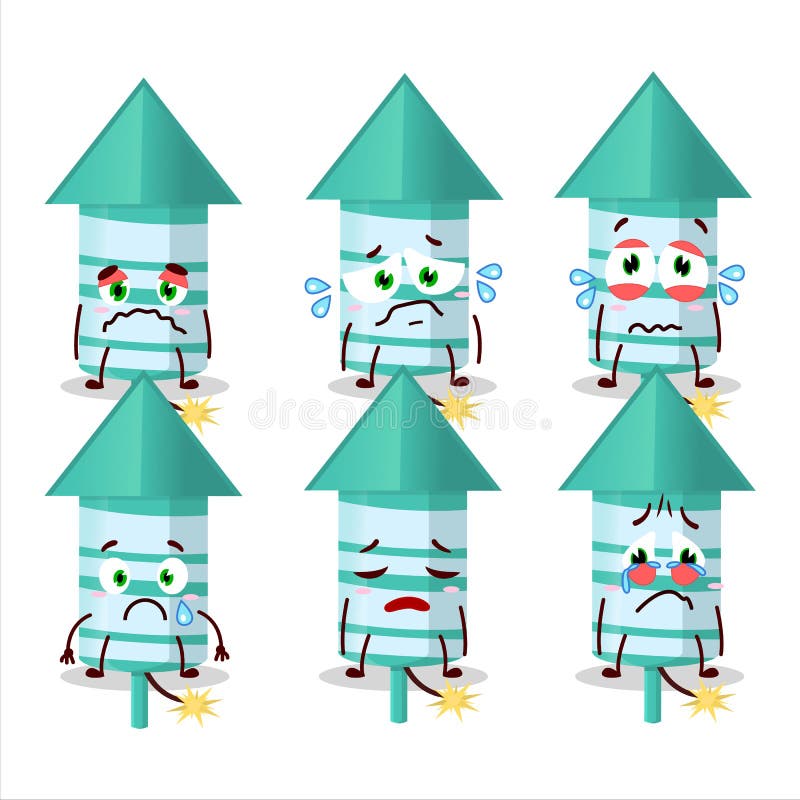 Rocket Firework Green Cartoon Character with Sad Expression Stock ...