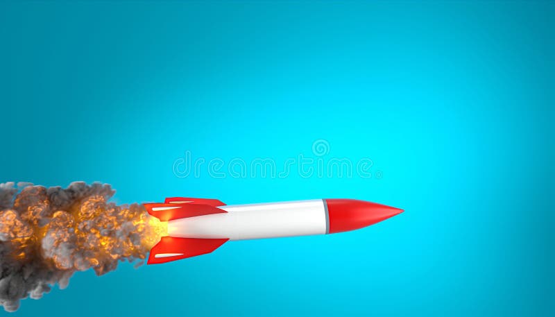 Rocket with Flames and Smoke on a Blue Background Stock Illustration ...