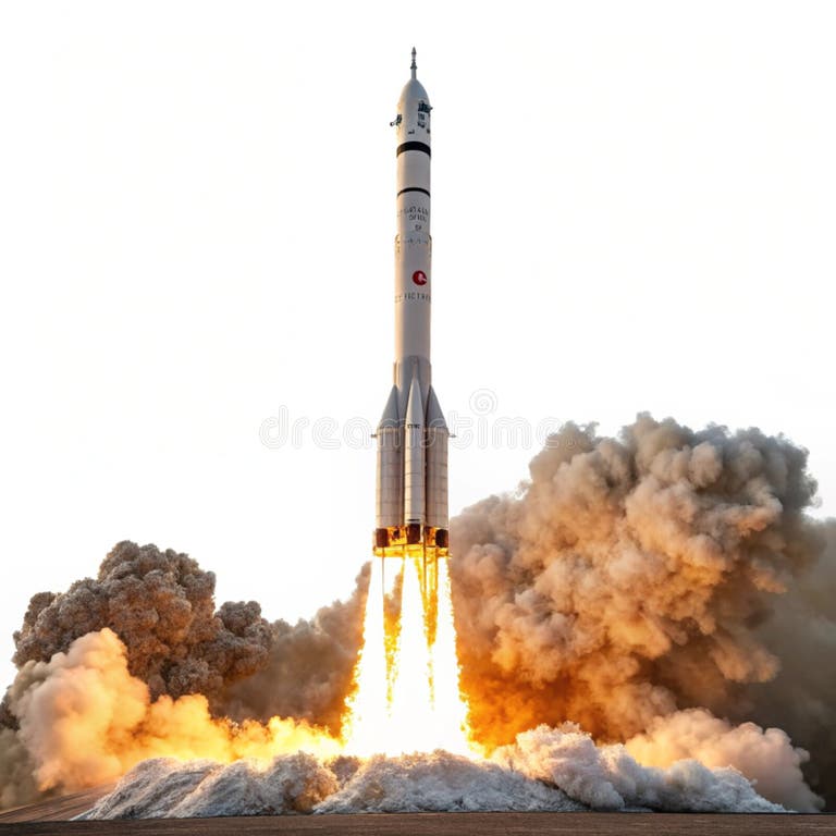 Rocket with Fire Isolated on White Background Stock Illustration ...