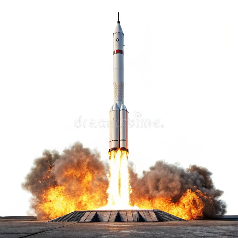Rocket with Fire Isolated on White Background Stock Illustration ...
