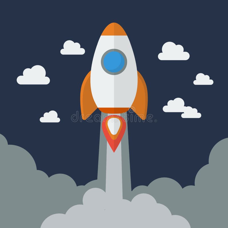 Rocket Flat Vector in Sky Illustration Graphic Design Modern Style ...