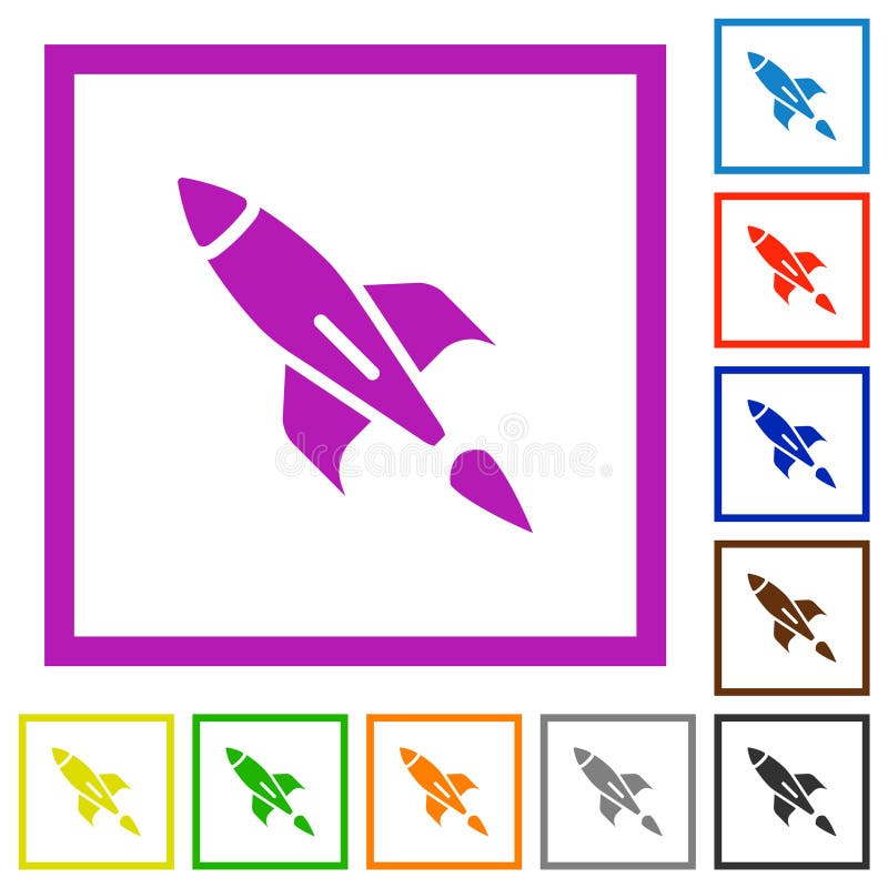 Rocket flat framed icons stock vector. Illustration of plain - 201437125