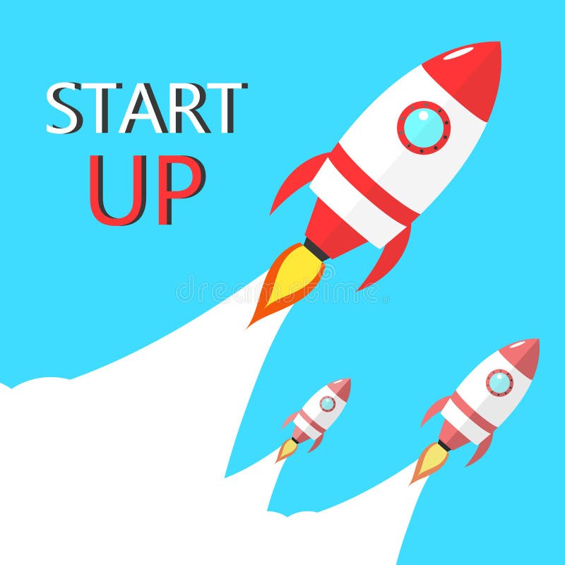 Rocket Flat Launch. Start Up. Roketship in Sky Stock Vector ...