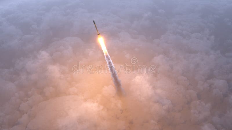 Rocket Flies through the Clouds Stock Illustration - Illustration of ...