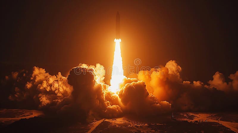 Rocket Flies through the Clouds at Sunset Stock Image - Image of start ...