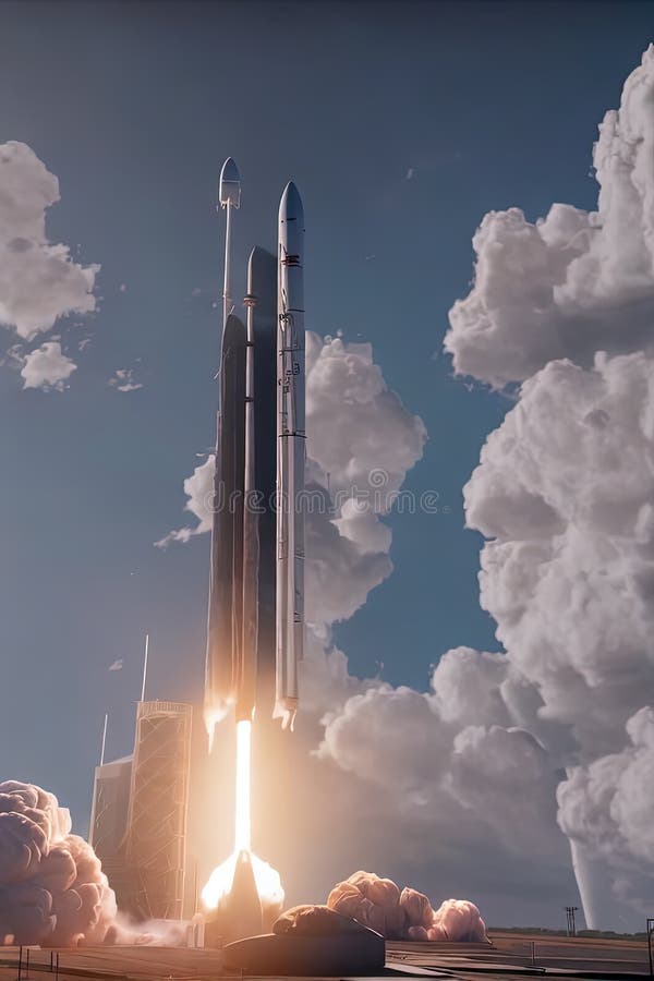 Rocket Flies through the Clouds at Sunset.Generative AI Stock ...