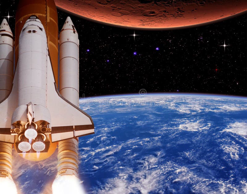 Rocket Flies from Earth To Mars. the Elements of this Image Furnished ...