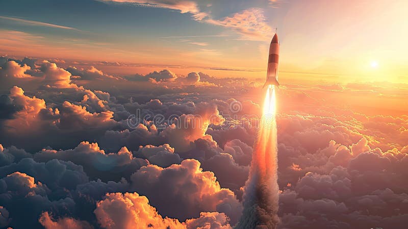 A Rocket Flies in the Sky Close-up Stock Illustration - Illustration of ...
