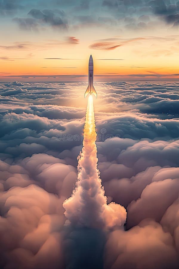 A Rocket Flies in the Sky Close-up Stock Illustration - Illustration of ...