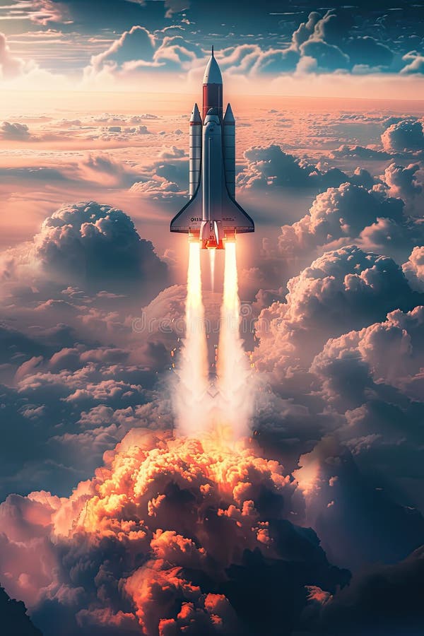 A Rocket Flies in the Sky Close-up Stock Illustration - Illustration of ...