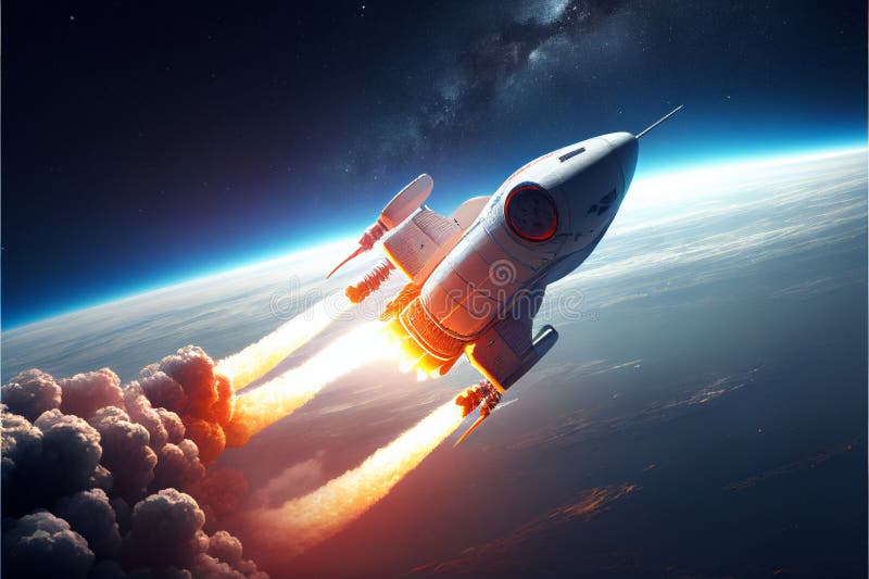 Rocket Flies in Space. AI Generated. Stock Image - Image of black ...