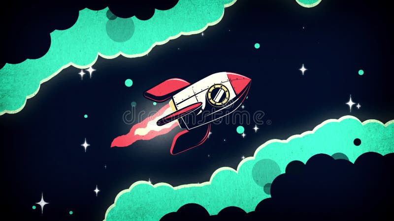 A Rocket Flies in Space among Clouds of Cosmic Dust - Retro Cartoon ...
