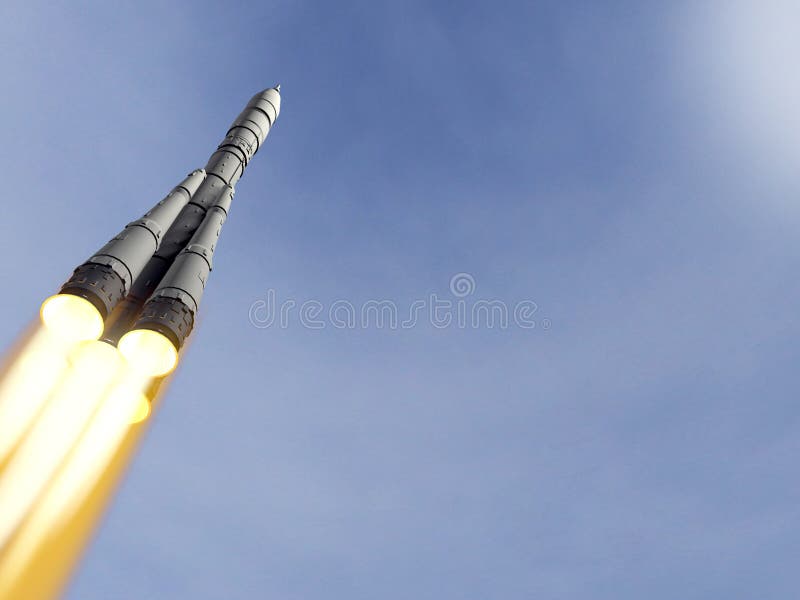 Rocket flies into space stock illustration. Illustration of performance ...
