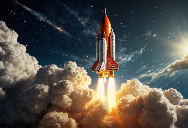Rocket Flies in Space. Generative AI. Illustration Stock Illustration ...
