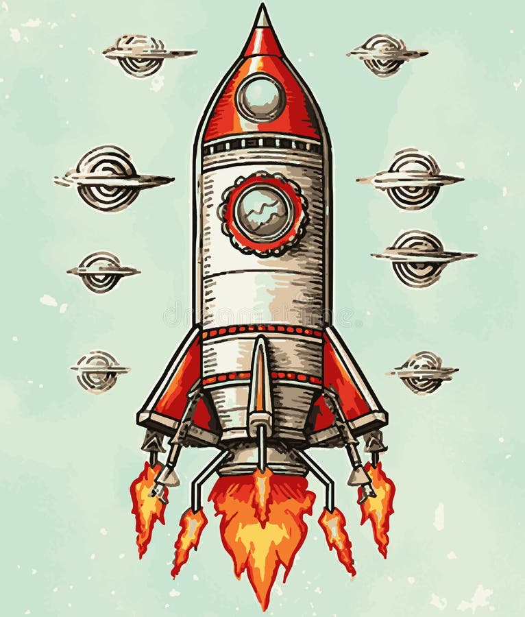 Rocket flies in space stock vector. Illustration of advertising - 281878859