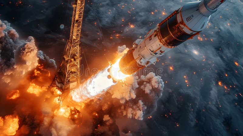 The Rocket Flies through the Starry Sky Stock Photo - Image of cloud ...