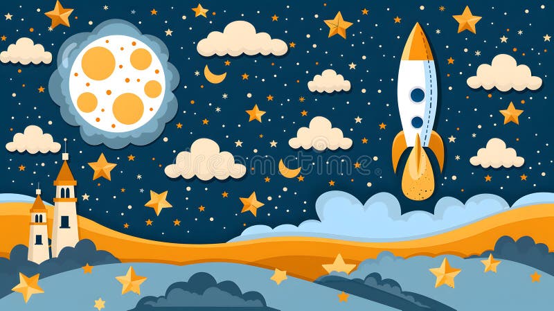 The Rocket Flies through the Starry Sky Stock Image - Image of system ...