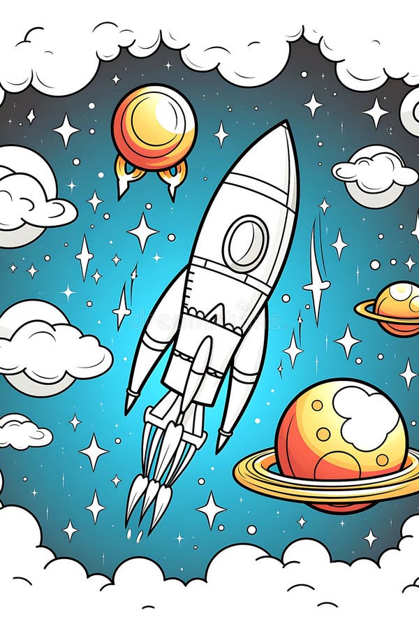 The Rocket Flies To the Moon Stock Illustration - Illustration of ...