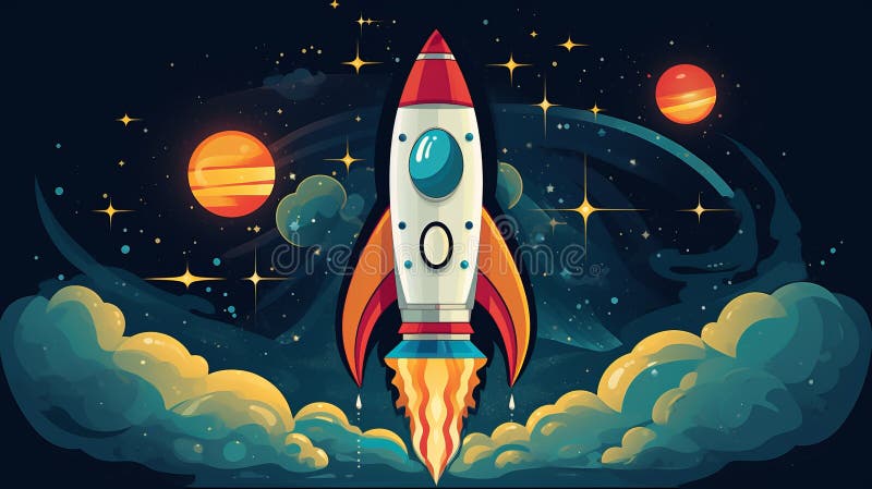 Rocket in Flight with Orbiting Planets Stock Photo - Image of ...