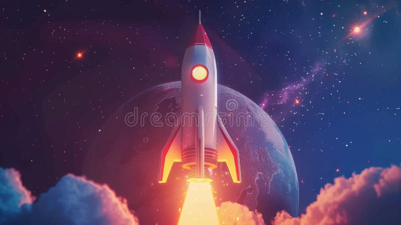 Rocket in Flight Over Planet Stock Illustration - Illustration of ...