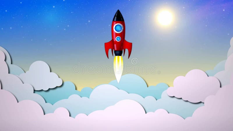Rocket flight in the sky stock footage. Video of animation - 145648606