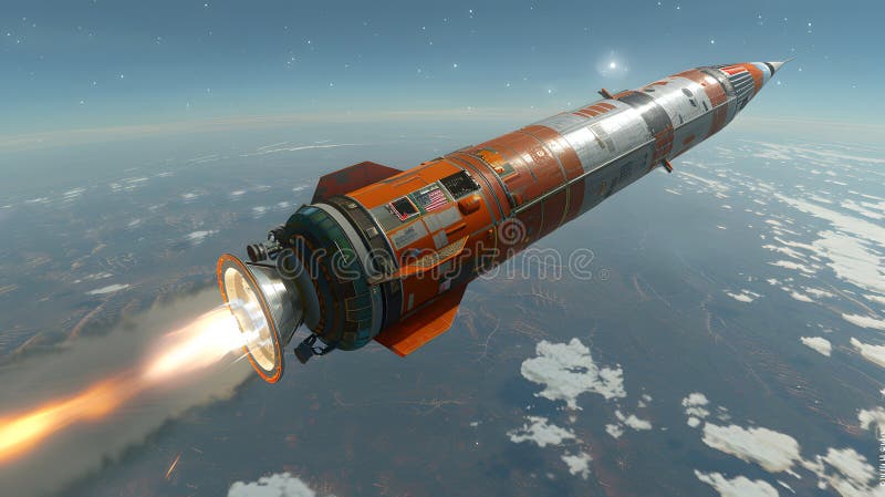 A Rocket Flying Above the Earth in Space Stock Image - Image of orbit ...