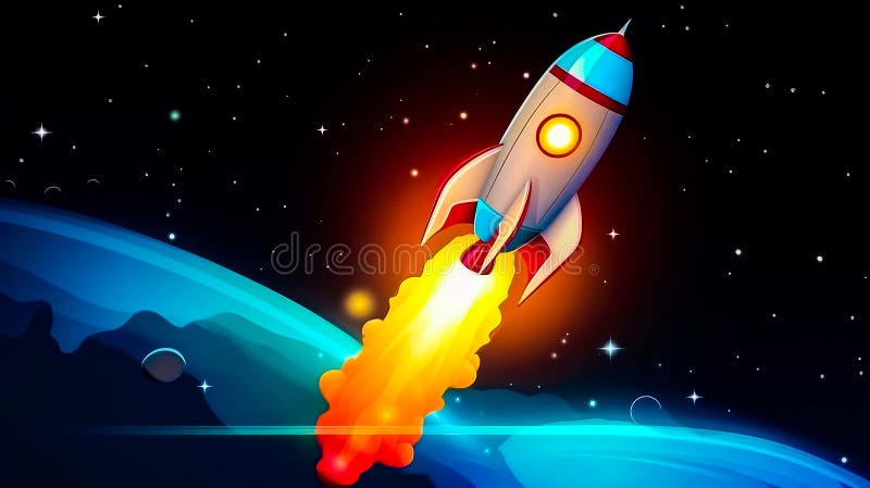 Rocket Flying through the Air with Bright Light on Top of it ...