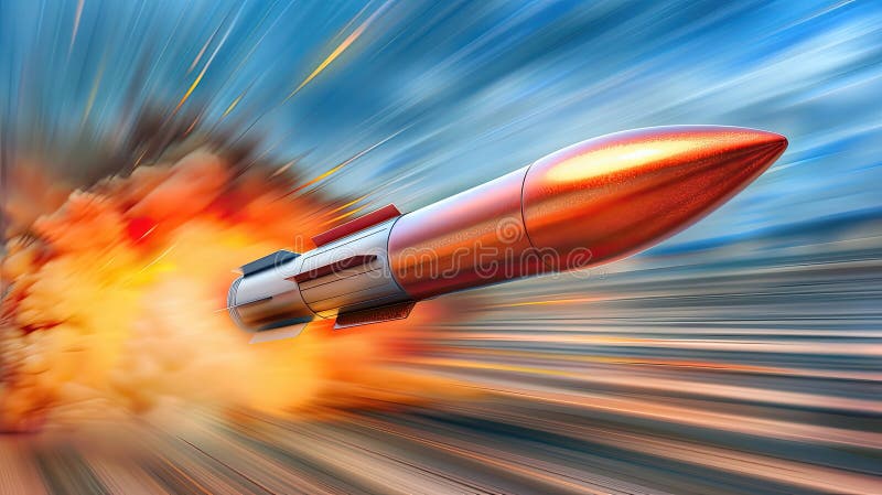 A Rocket is Flying through the Air with a Bright Orange Tip Stock Image ...