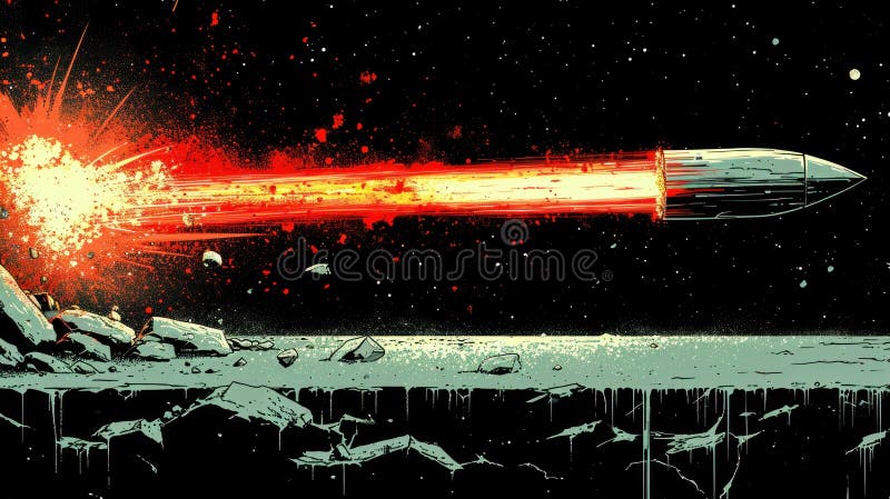 A Rocket is Flying through the Air and Crashing into a Rock, AI Stock ...