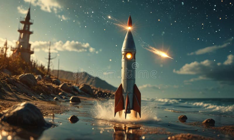 Rocket is Flying through the Air Stock Illustration - Illustration of ...