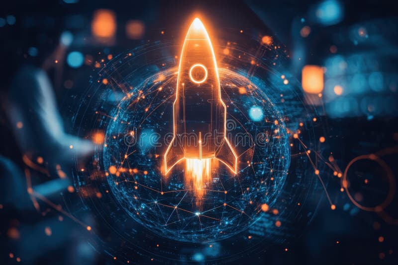 Rocket Flying Over Stacks of Coins Representing Finance and Space ...