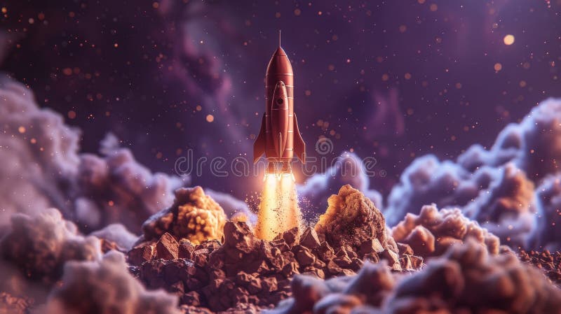 A Rocket is Flying through a Cloud of Dust and Debris. Business Startup ...