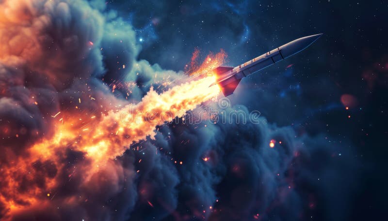 A Rocket is Flying through a Cloud of Smoke and Fire by AI Generated ...