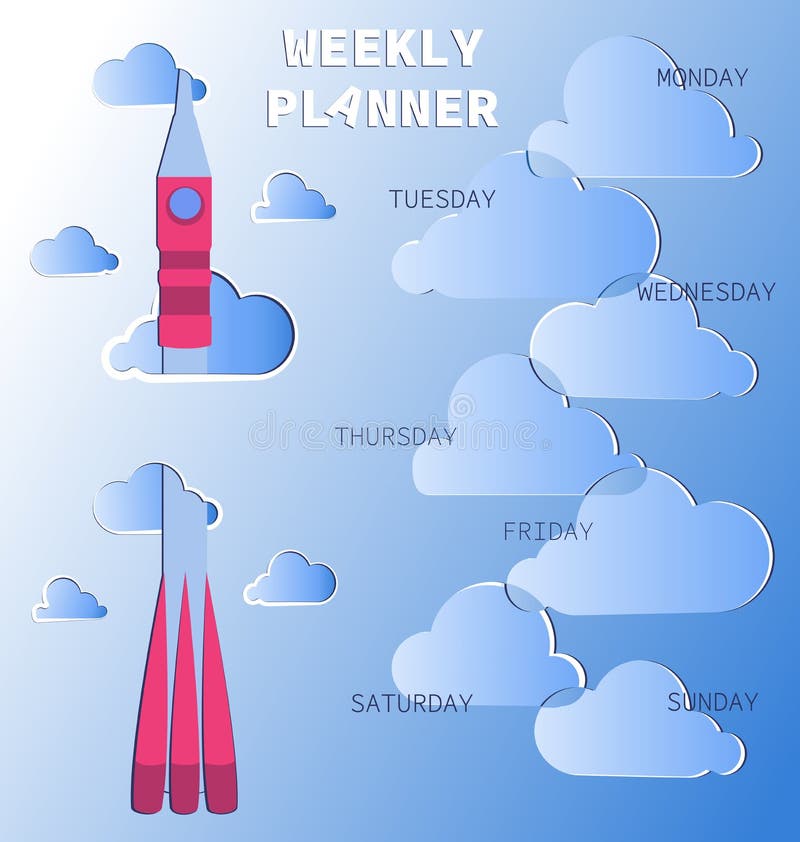 Weekly Planner with Cute Pink Elephant in the Clouds. Stock Vector ...