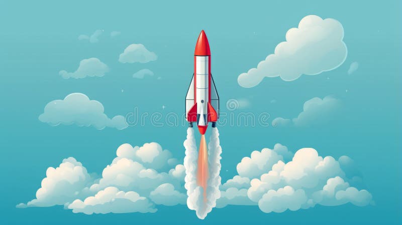 Minimal Rocket Illustration Soaring into Heavenly Skies Stock ...