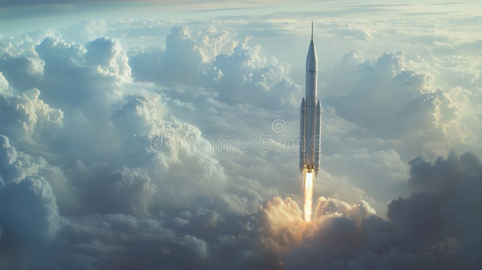 A Rocket is Flying through the Clouds. Clouds of Space Rocket Rocket ...