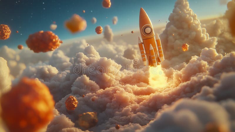 A Rocket is Flying through the Clouds. Clouds of Space Rocket Rocket ...
