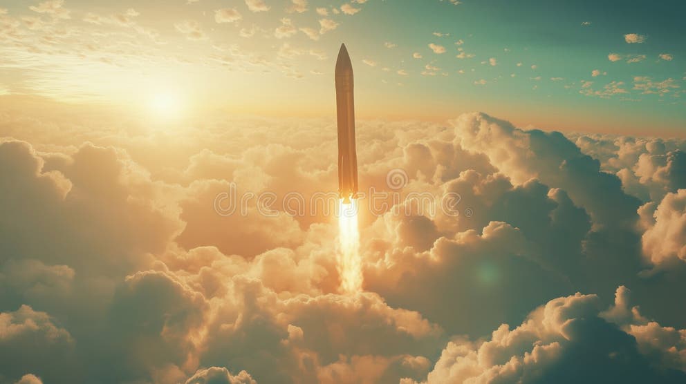 A Rocket is Flying through the Clouds. Clouds of Space Rocket Rocket ...