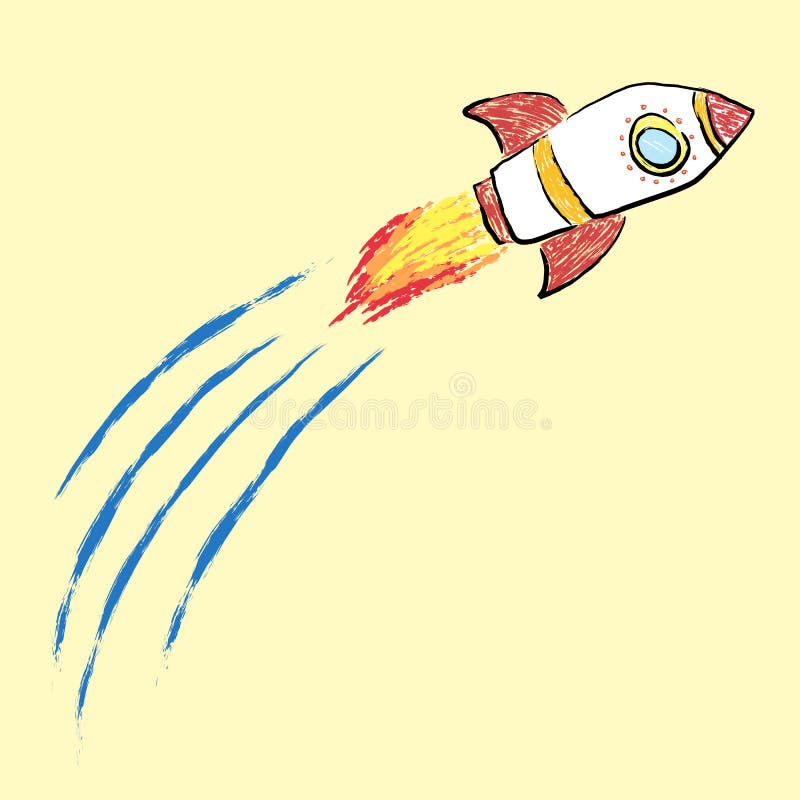 Rocket Flying Doodle Crayon Style Drawing Stock Vector - Illustration ...