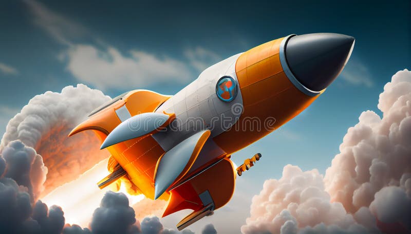 Rocket Flying High Out Clouds. Generative Ai Stock Illustration ...