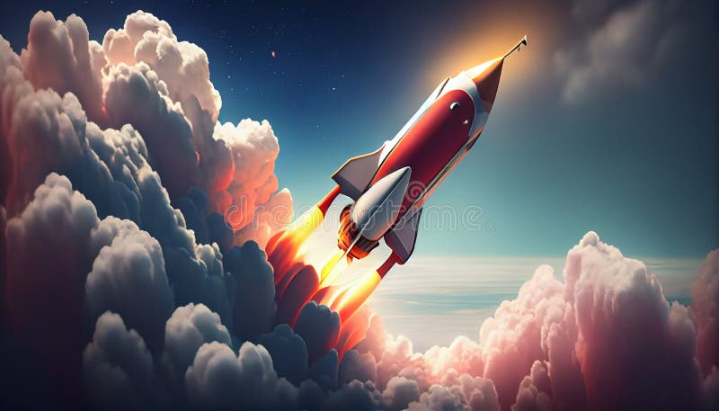 Rocket Flying High Out Clouds. Generative Ai Stock Illustration ...