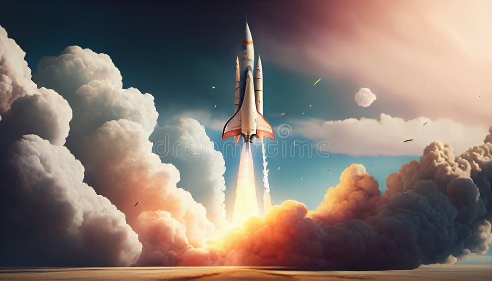 Rocket Flying High Out Clouds. Generative Ai Stock Illustration ...