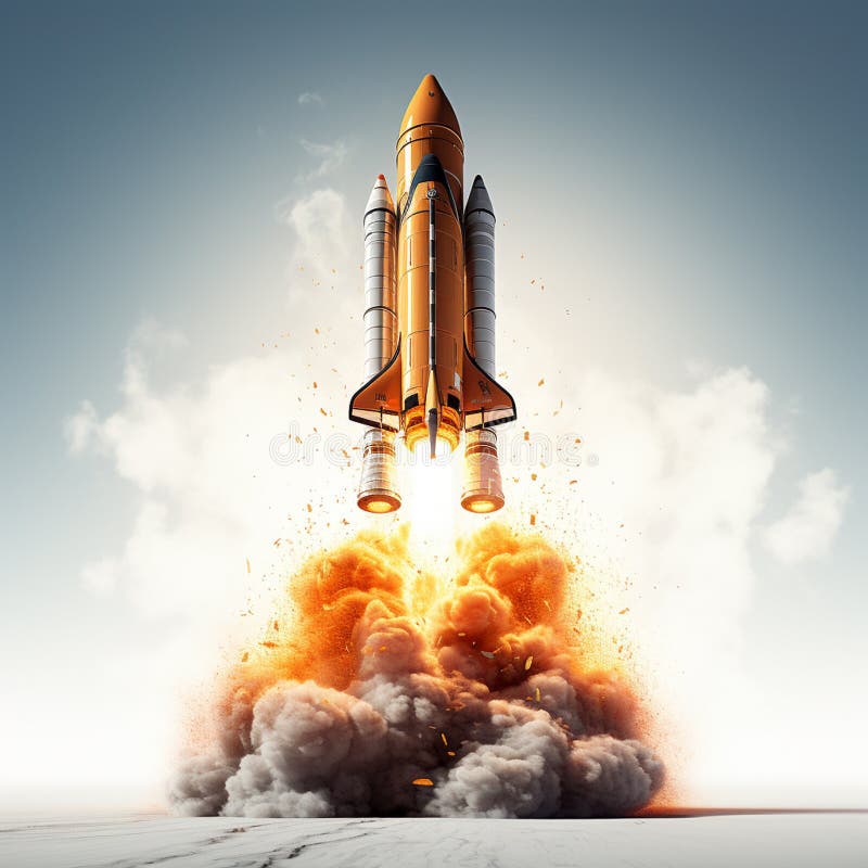 Rocket Flying High in the Sky. 3D Rendering. Space Exploration Ai ...