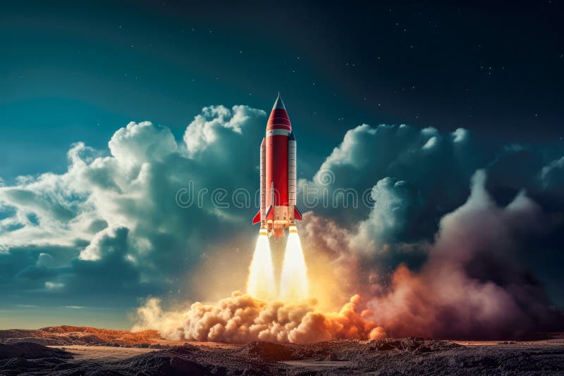 Rocket Flying High in the Sky. Generative AI Stock Illustration ...