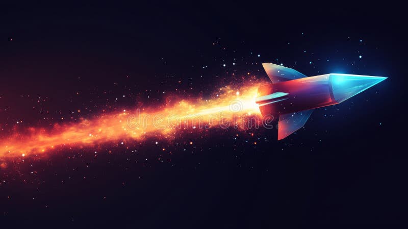 Rocket Flying at High Speed Leaving Fire Trail in Space Stock Photo ...